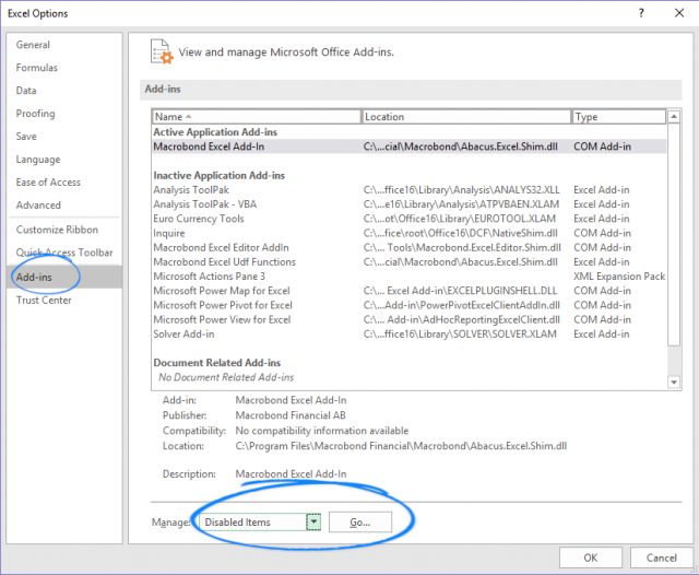 Introduction to the Excel add-in – Macrobond Help