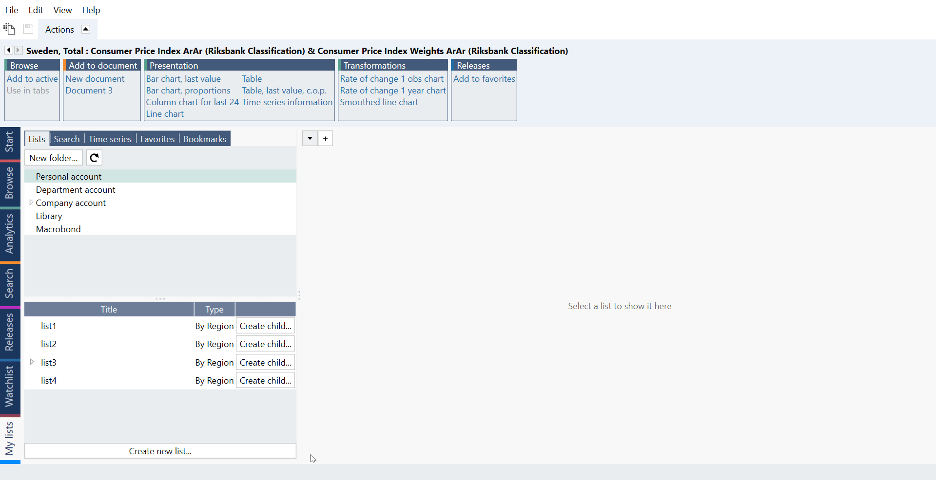My Lists Activity Tab Macrobond Help