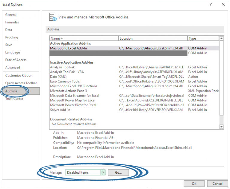 Introduction to the Excel add-in – Macrobond Help